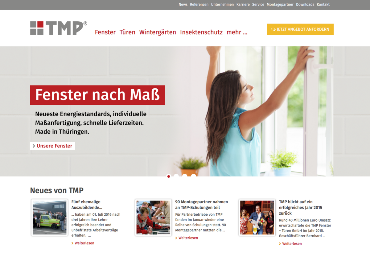 TMP präsentiert neue Webseite: TMP Fenster + Türen GmbH